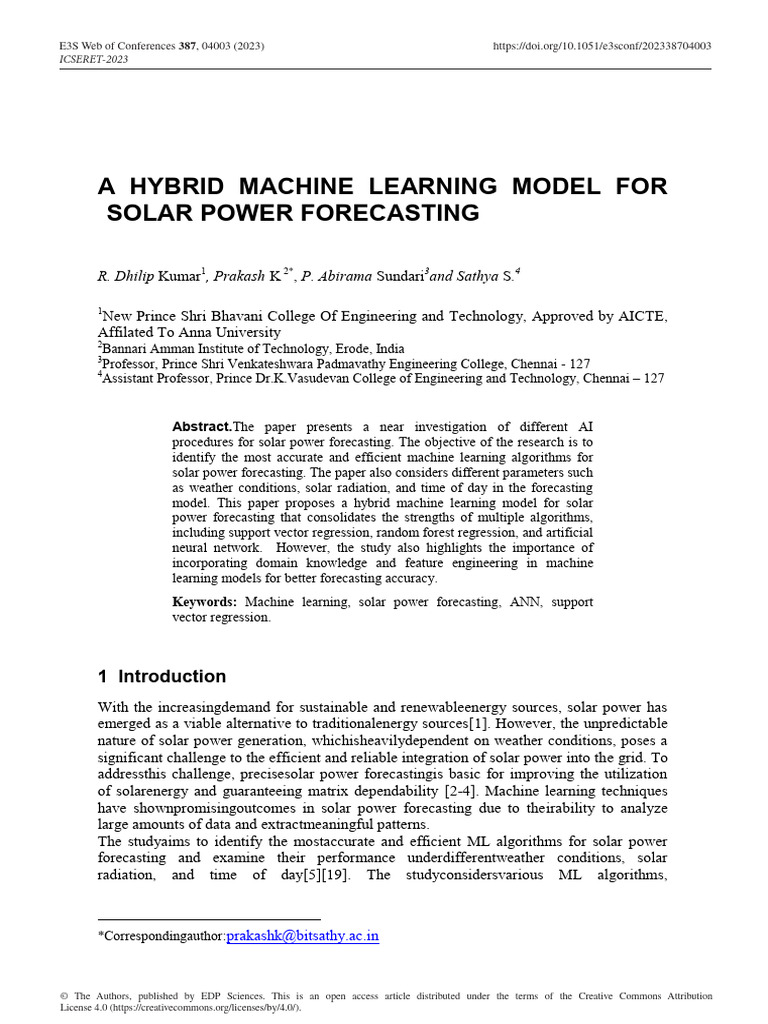 Hybrid ML Model for Solar Forecasting | PDF | Machine Learning ...