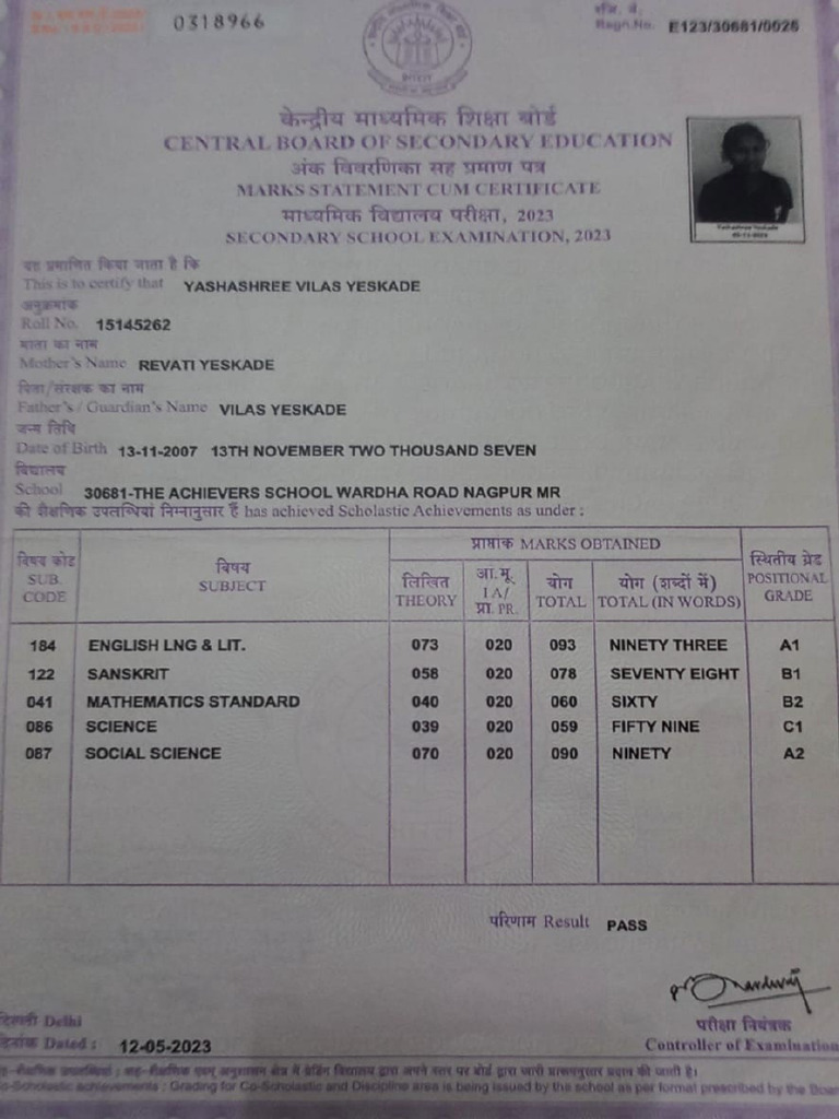 Class X Certificate | PDF