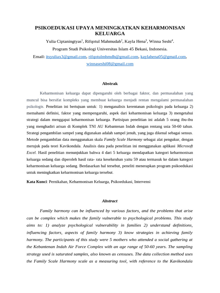 Psikoedukasi untuk Keharmonisan Keluarga | PDF