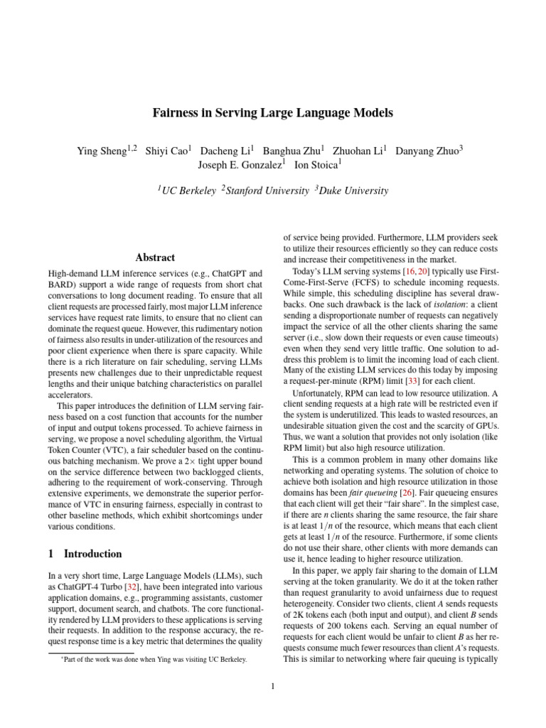 Fairness in Serving Large Language Models | PDF | Scheduling (Computing) | Function (Mathematics)