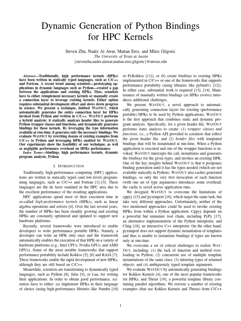 Dynamic Generation of Python Bindings For HPC Kernels | PDF | C++ | Class (Computer Programming)