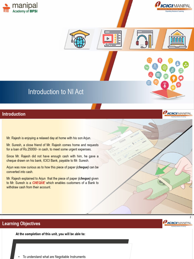 2.1 - Introduction To NI Act | PDF | Negotiable Instrument | Cheque