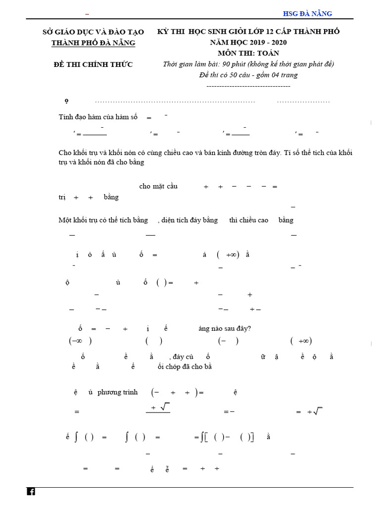 De Thi Hoc Sinh Gioi Toan 12 Nam Hoc 2019 2020 So GDDT Da Nang 1 6 | PDF