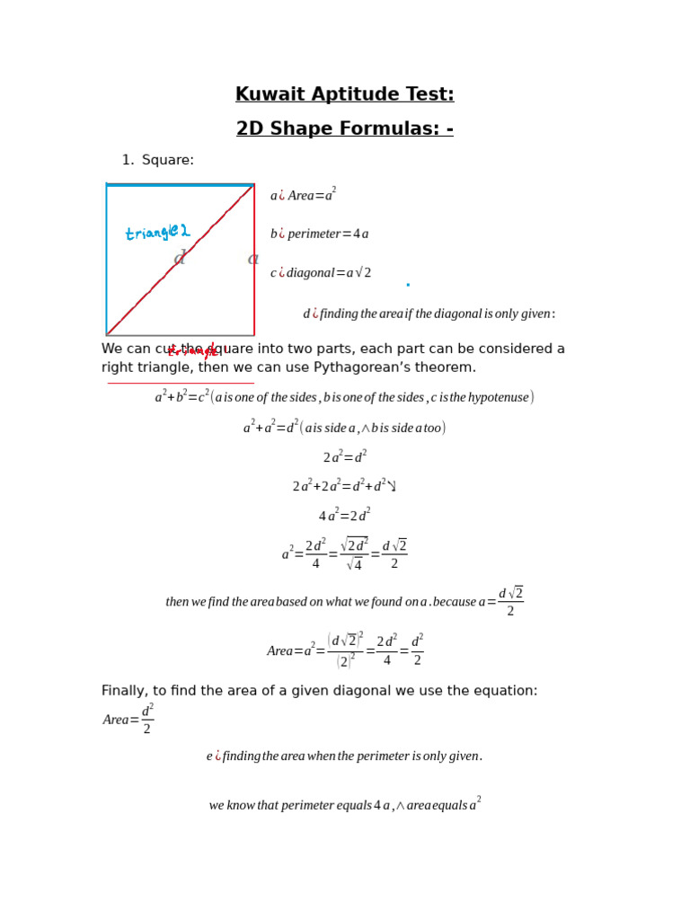 2D and 3D Shape Formulas | PDF | Area | Triangle Geometry