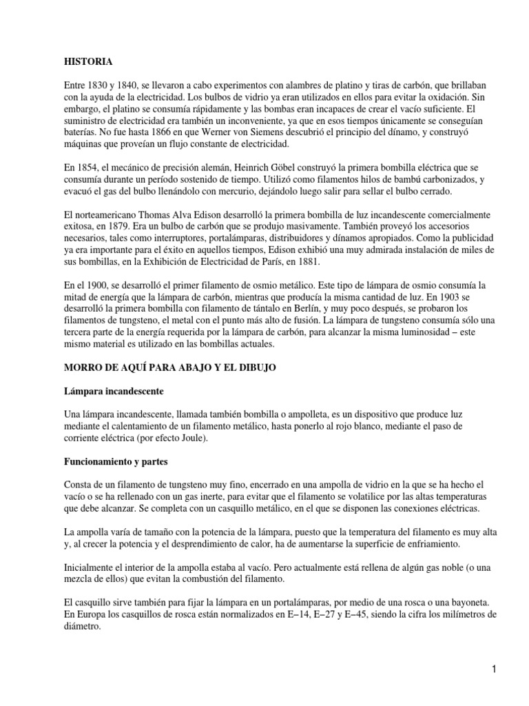 Partes de Una Lampara Incandescente (Foco) | PDF | Energía y recursos ...