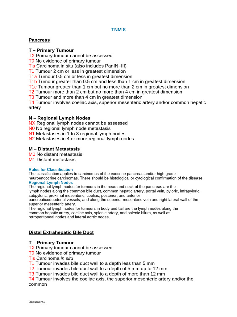 TNM 8 chart | PDF | Pancreas | Metastasis