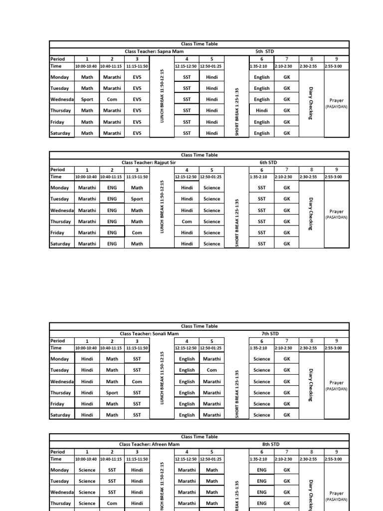 Class timetable Month March 5 | PDF Class timetable Month March 5 | PDF