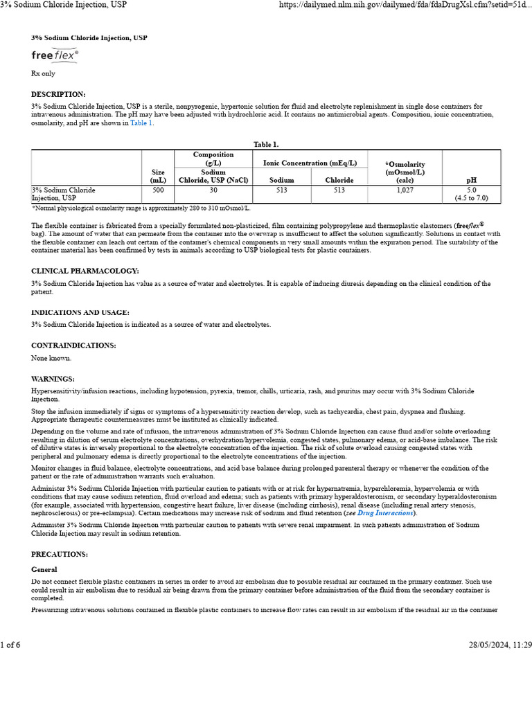 Salin 3% | PDF | Intravenous Therapy | Electrolyte
