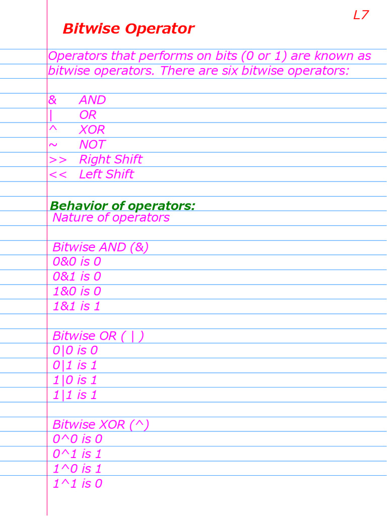 Bitwise Operator: Behavior of Operators | PDF