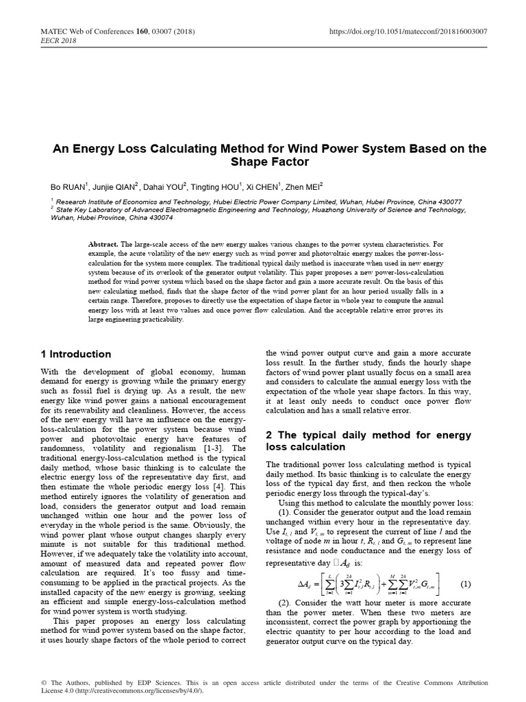 An Energy Loss Calculating Method For Wind Power S | PDF | Wind Power ...