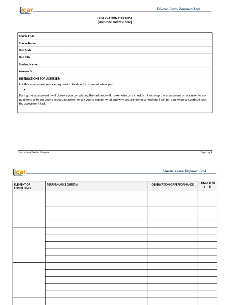 Observation Checklist Template | PDF