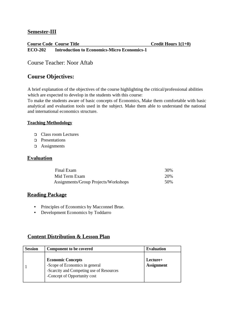 Course outline (microeconomics) | PDF | Economics | Elasticity (Economics)