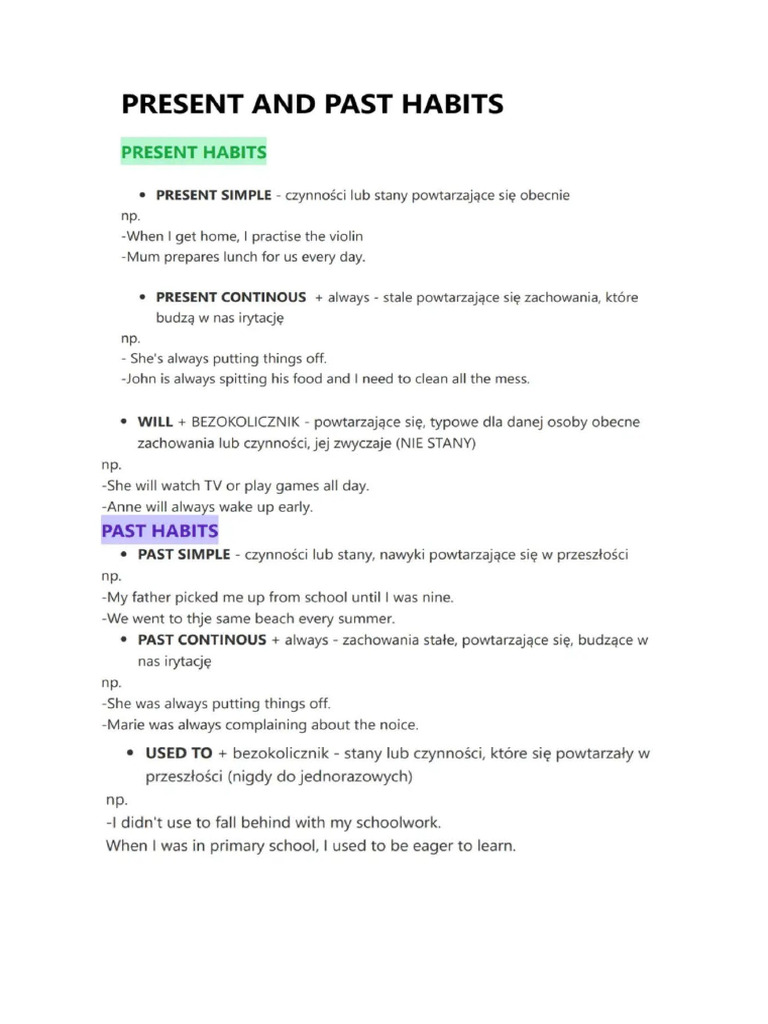 Present and Past Habits | PDF