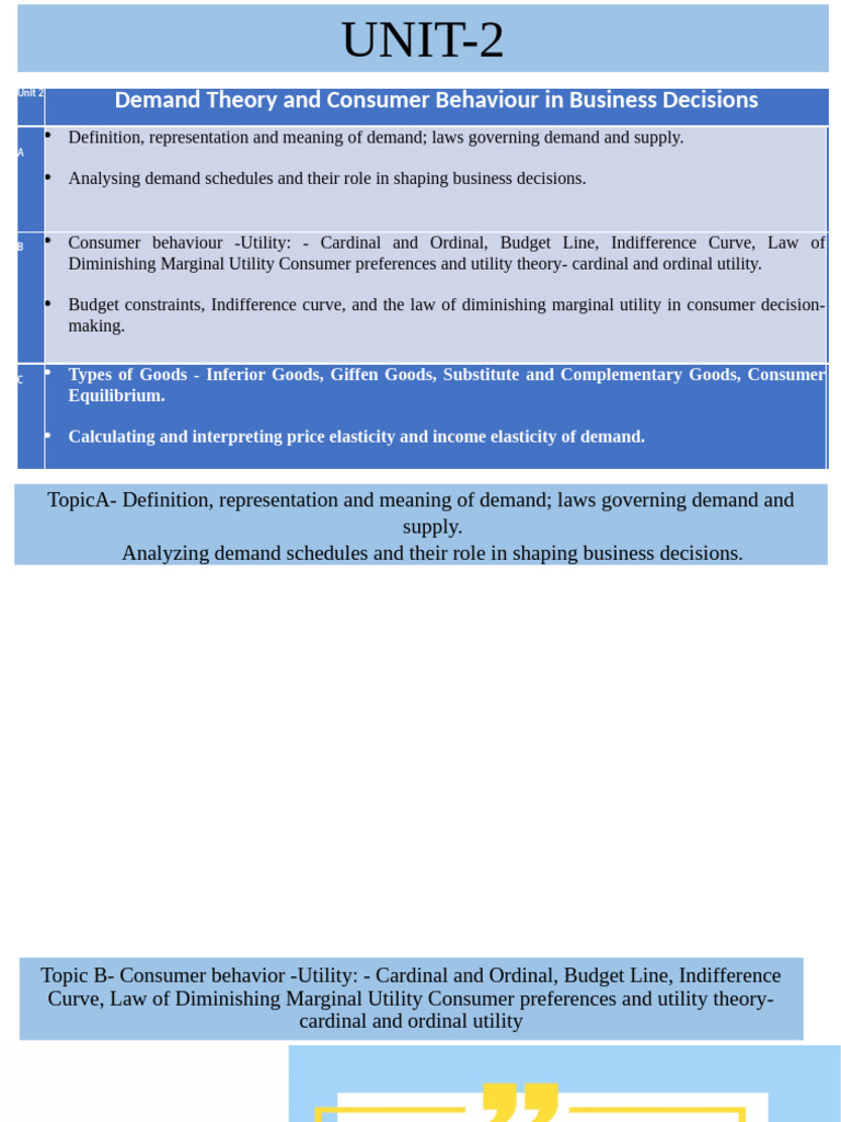 UNIT-2 - Demand Theory and Consumer Behaviour in Business Decisions | PDF | Utility | Demand