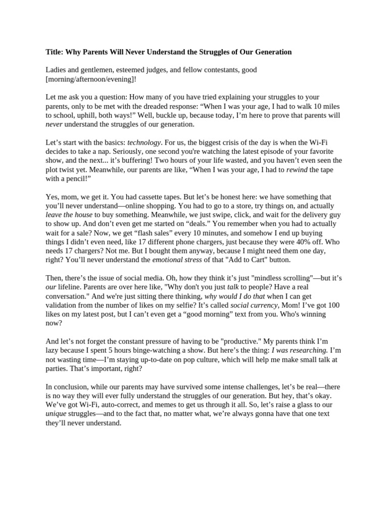 Parents vs. Generation Z Struggles | PDF