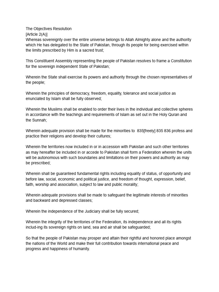 The Objectives Resolution | PDF | Sovereignty | Justice