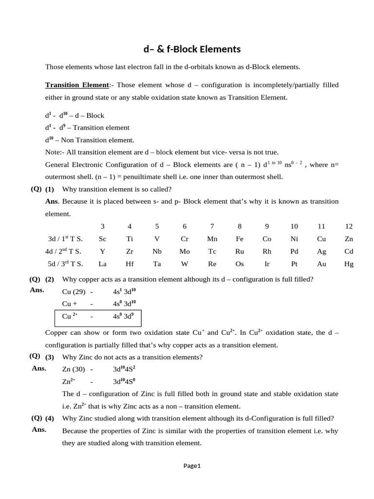 _d-& f Block elements | PDF | Lanthanide | Transition Metals
