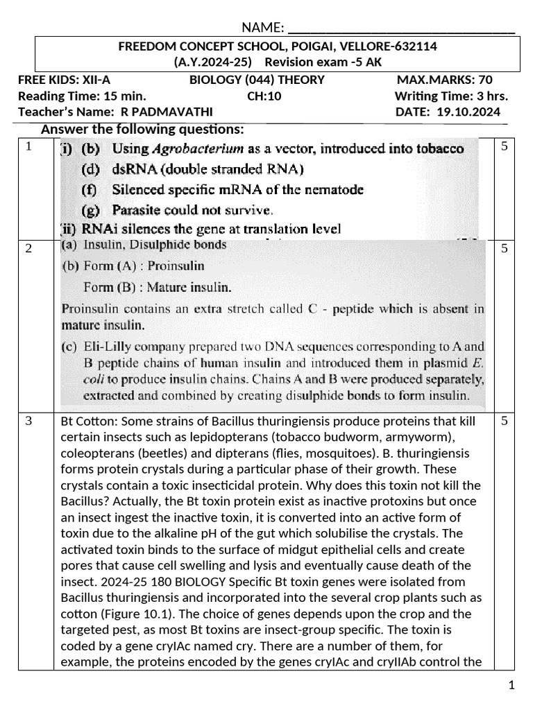 r5 Biotech& Applications Answer Key | PDF | Genetically Modified Crops ...