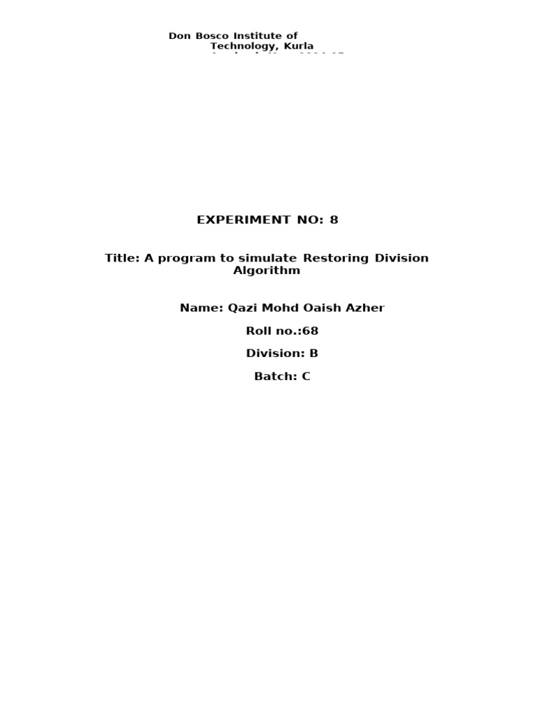 DLCA - Exp8 | PDF | Division (Mathematics) | Elementary Mathematics