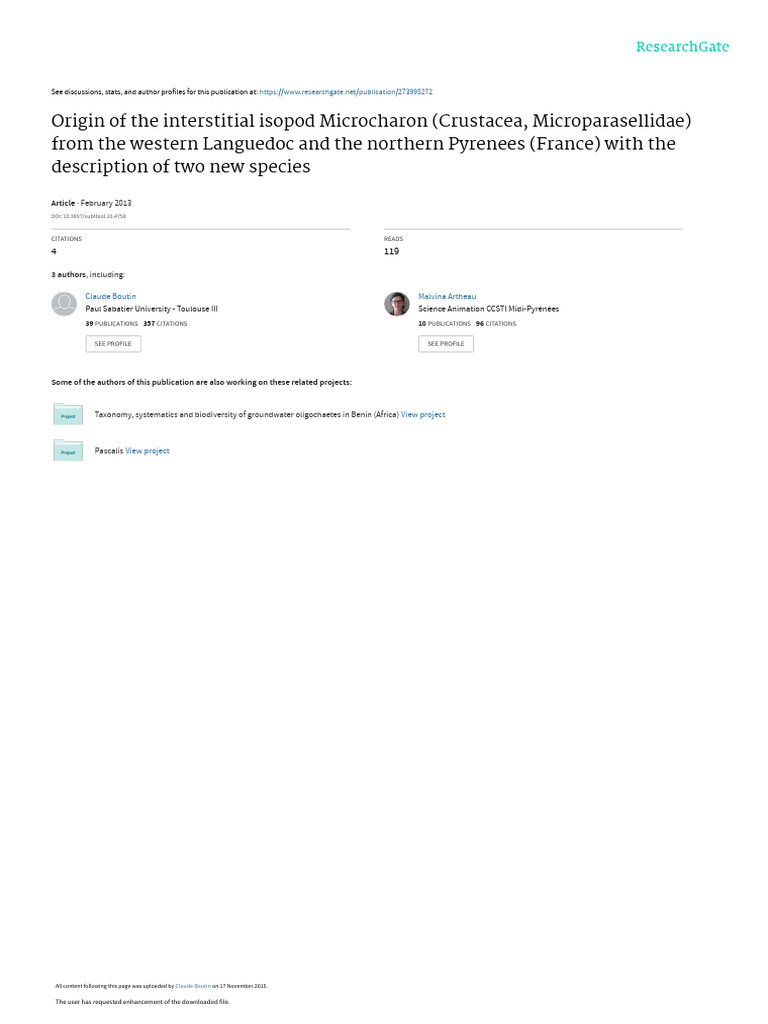 Origin of The Interstitial Isopod Microcharon Crus | PDF | Earth Sciences