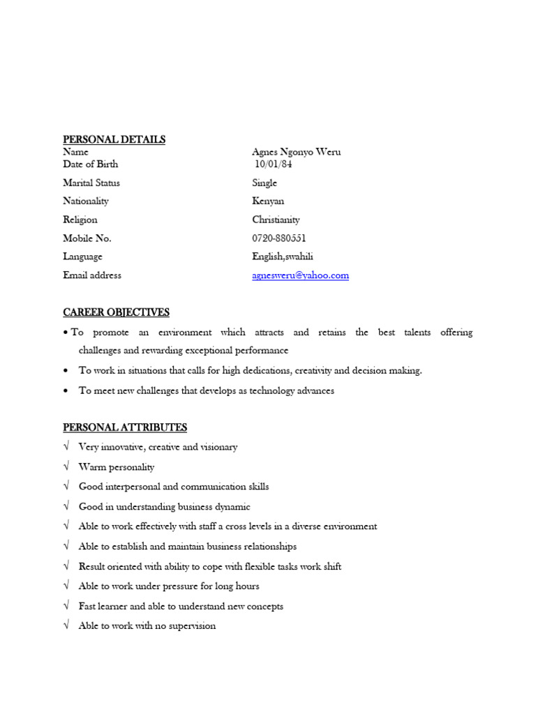 Agnes Ngonyo Weru Cv | PDF | Kenya