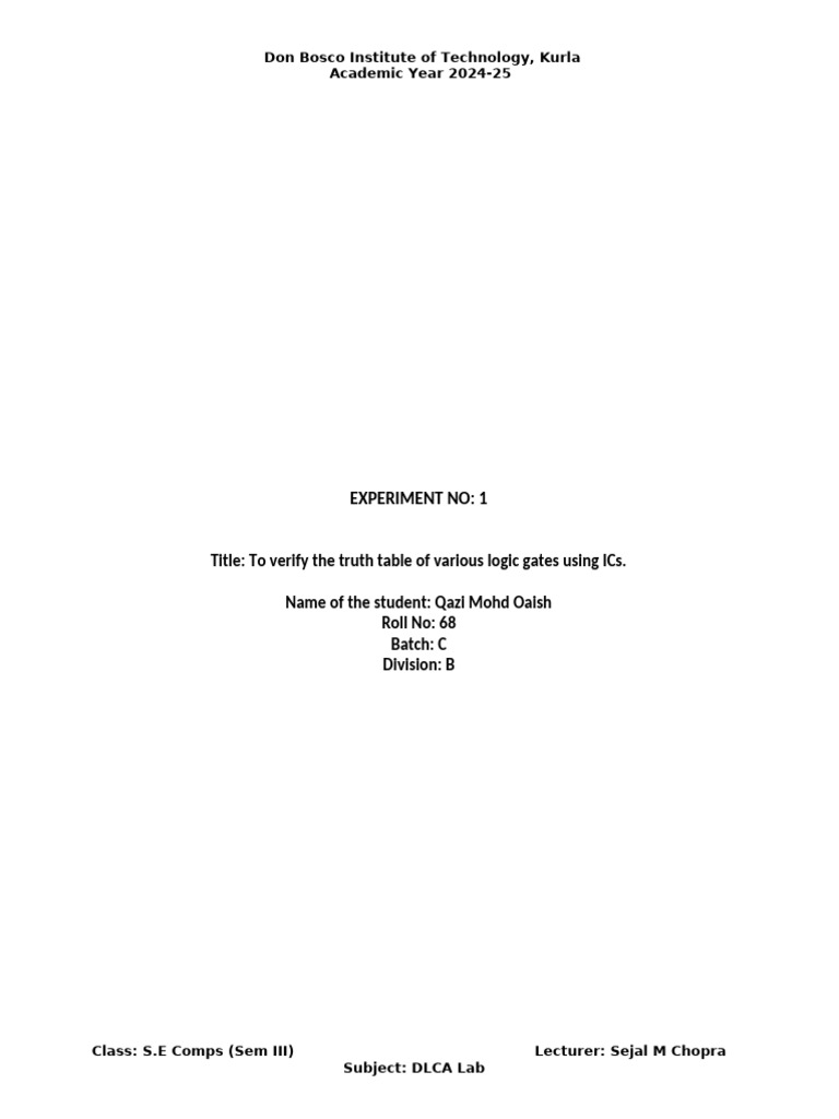 DLCA - Exp1 | PDF | Logic Gate | Digital Electronics