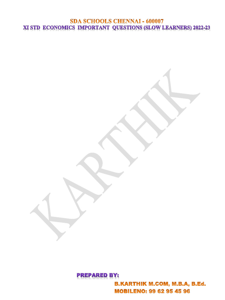 Xi Std Economics Important for Slow Learners 2022-23 | PDF