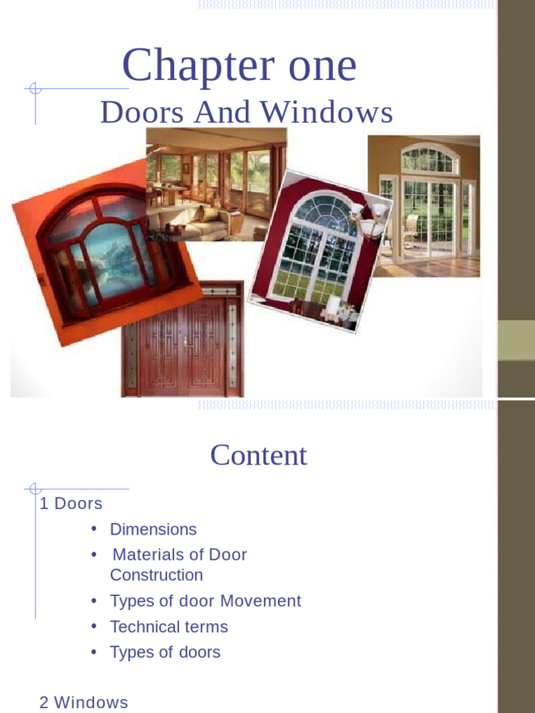 Doors and Windows: Types and Materials | PDF | Window | Door