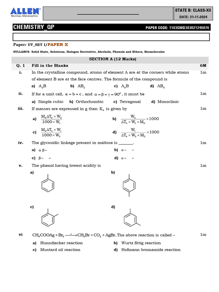 Enthuse-State Board - Unitwise Set I-Chemistry - Qp-Paper - x-21!11 ...