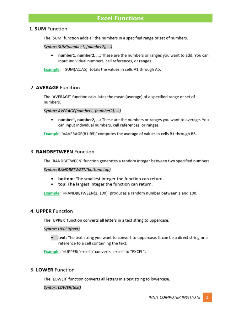 EXCEL FUNCTIONS | PDF | Function (Mathematics) | Microsoft Excel