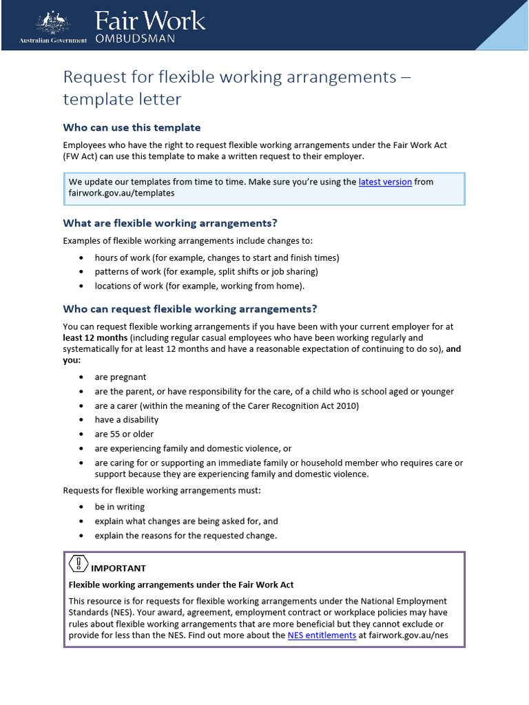 Request For Flexible Working Arrangements Template Sts Pdf Employment Justice