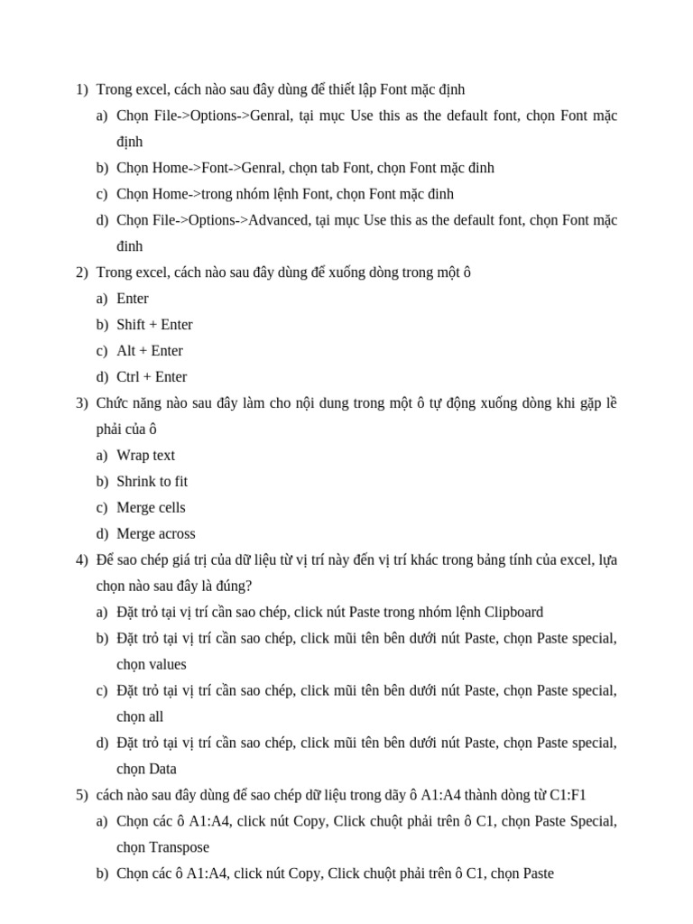 DapAn TN Excel | PDF