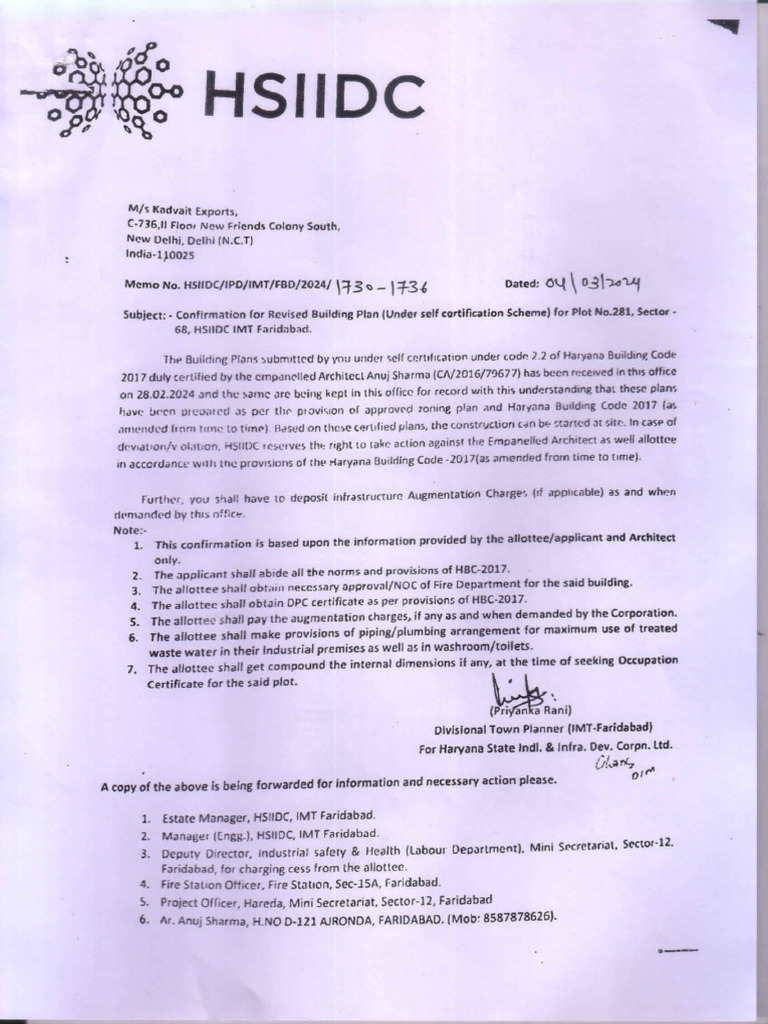 HSIIDC Letter Dated 04.03.2024 | PDF