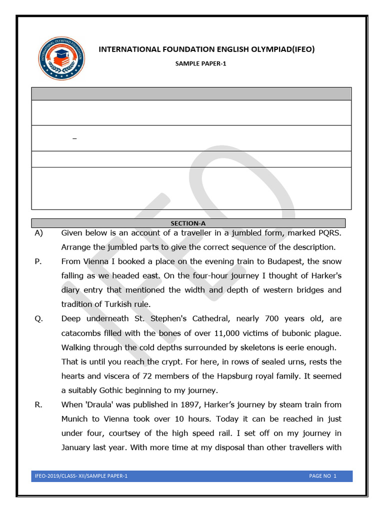 IFEO-Class-12-Y19-SamplePaper | PDF