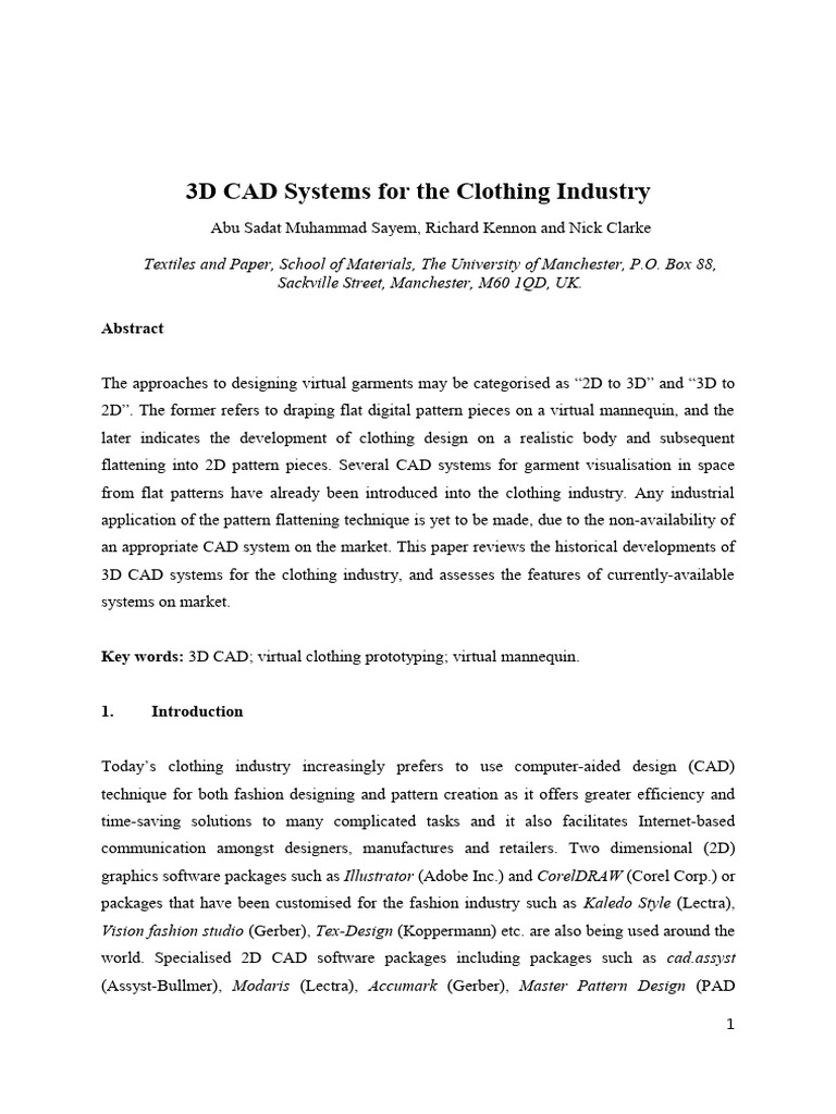3D CAD Systems in Clothing Design | PDF | 3 D Computer Graphics ...