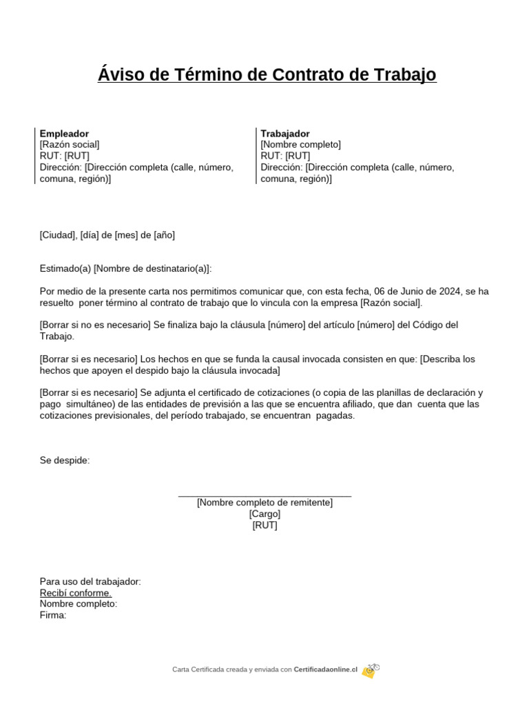 Aviso de Término de Contrato Laboral | PDF