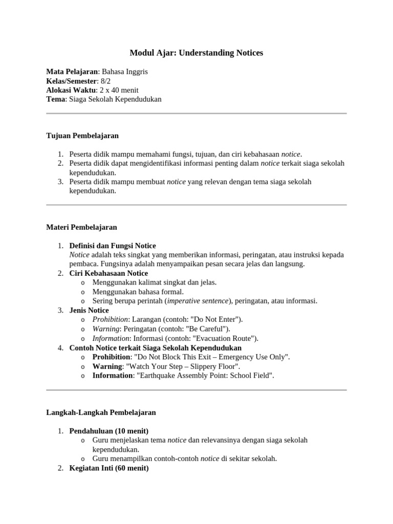 Modul Ajar SSK 1 | PDF