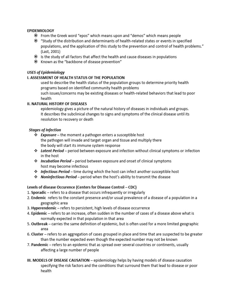 Epidemiology Handout | PDF | Epidemiology | Infection