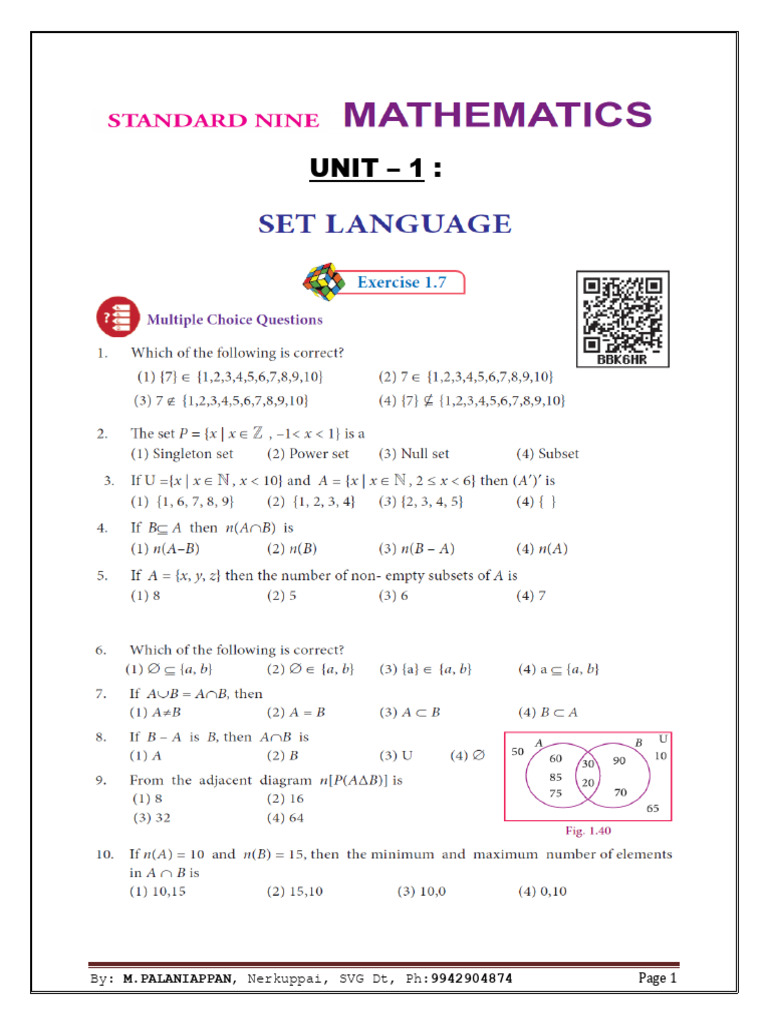 9th One Mark Questions EM Book Back | PDF