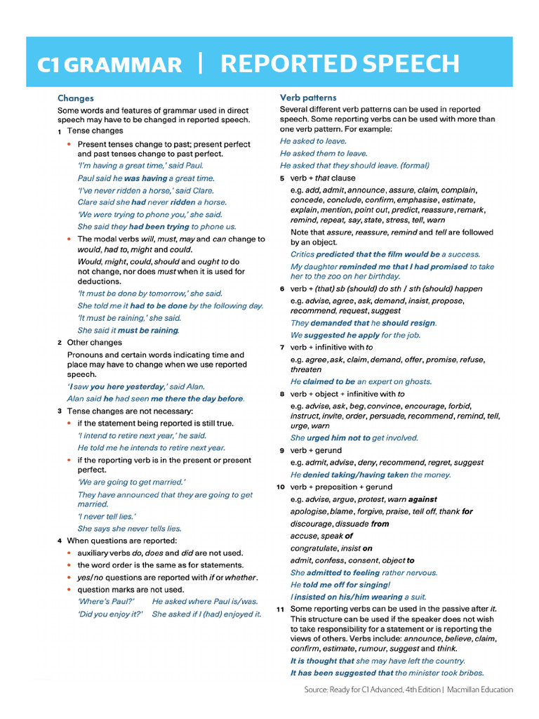 C1 Grammar Reported Speech | PDF