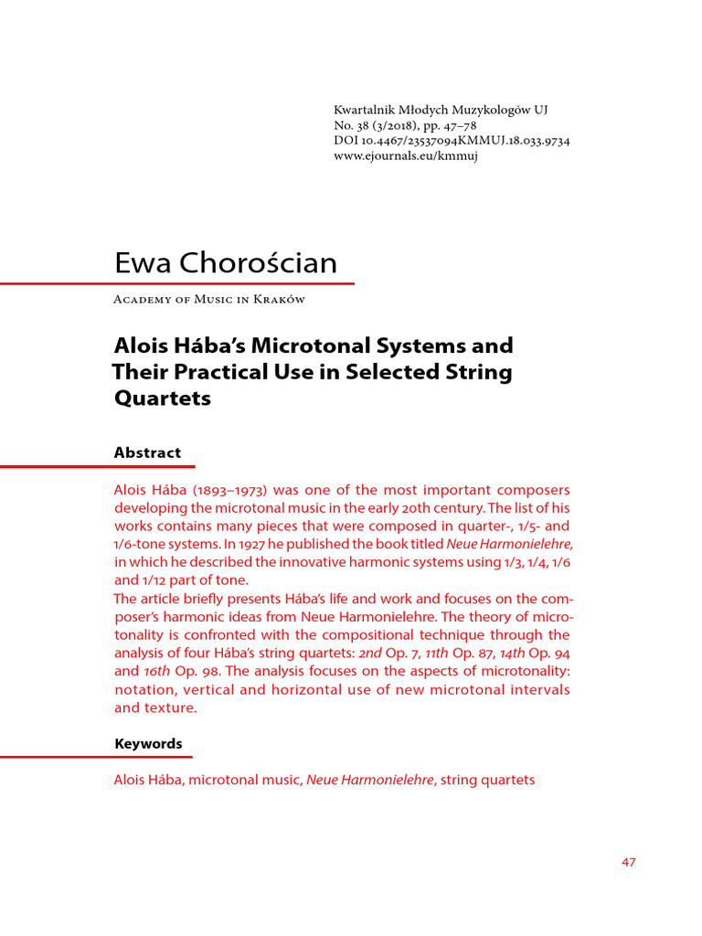 Alois Hába's Microtonal String Quartets | PDF | Interval (Music ...