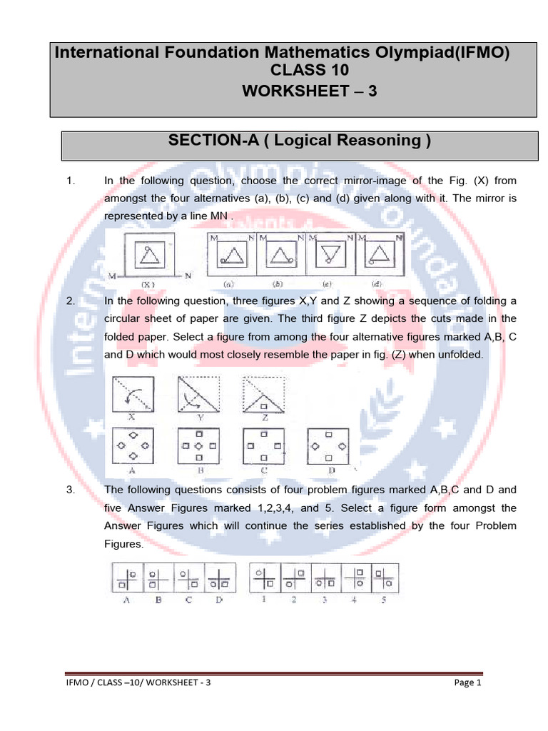 IFMO Class 10 Worksheet 3 | PDF | Area | Triangle
