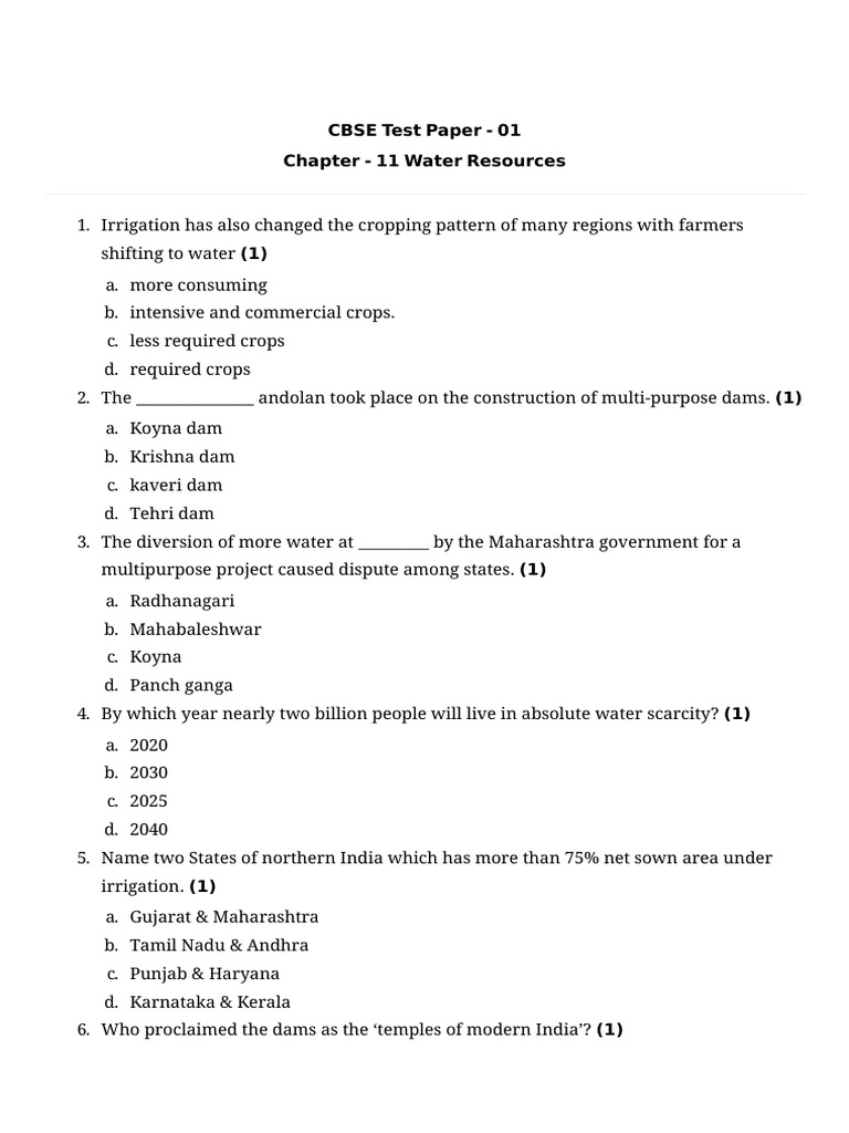 Water Resources Class 10TH | PDF