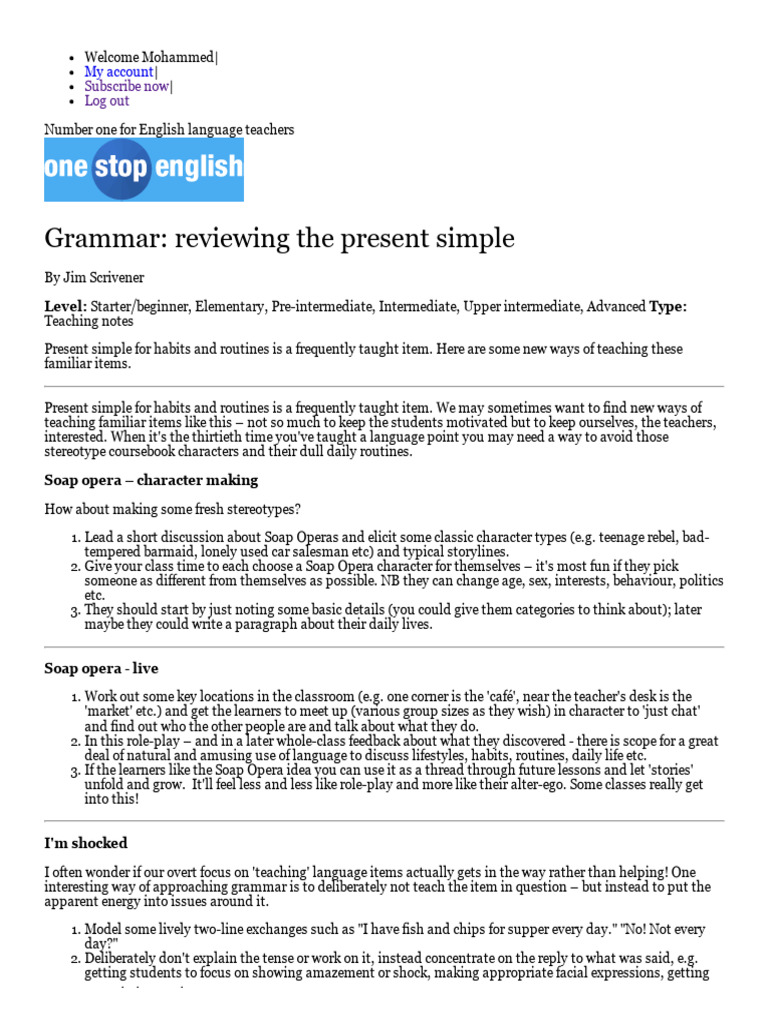 Grammar - Reviewing The Present Simple - Onestopenglish | PDF ...