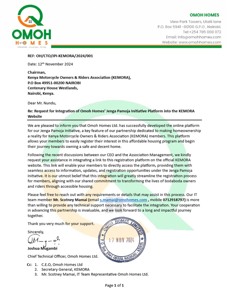 Kemora Link Integration Request Pdf 9148