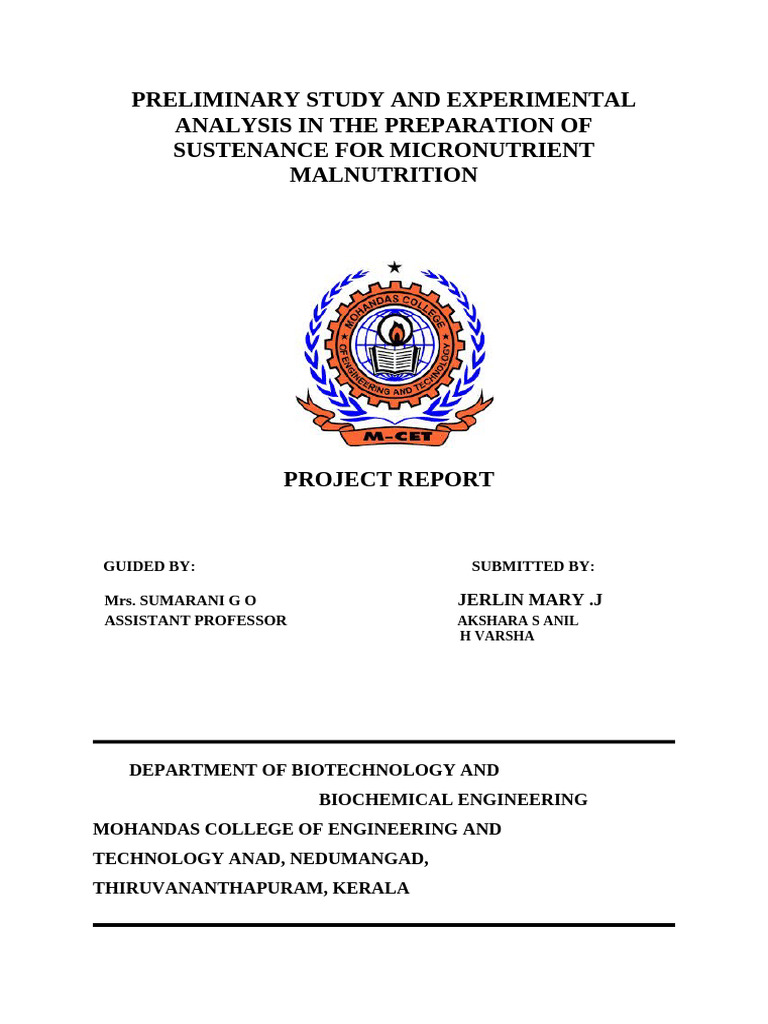 Jerlin Mary J Final Report | PDF | Micronutrient | Blood