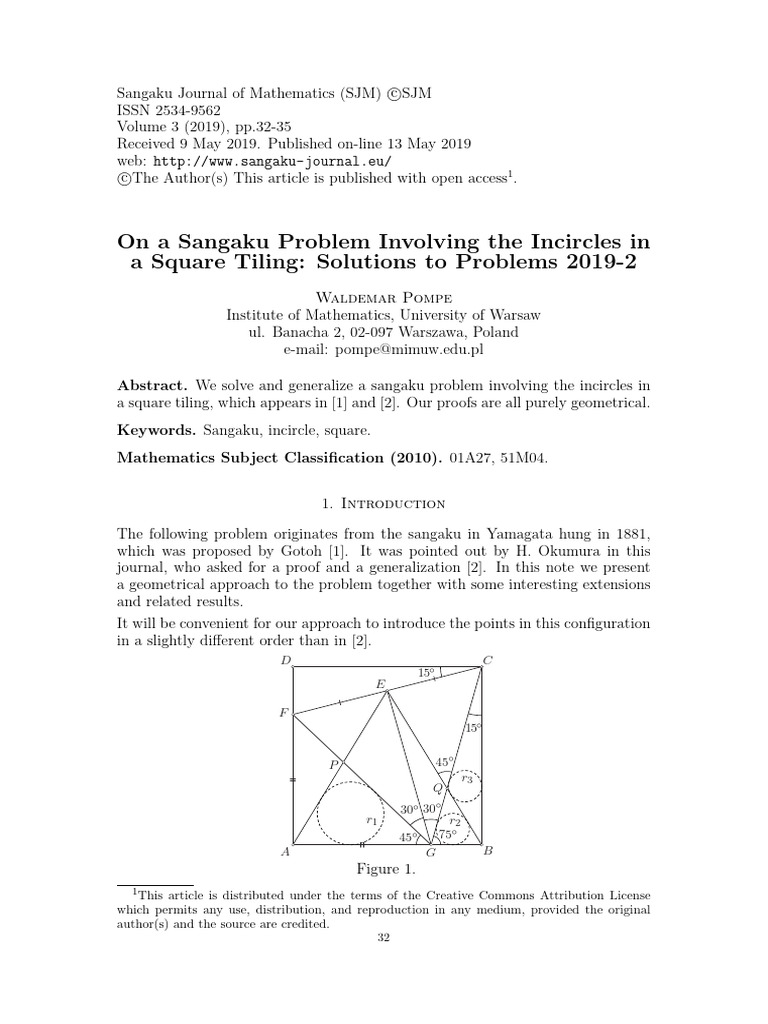 Sangaku Problem on Incircles in Squares | PDF | Triangle | Elementary ...