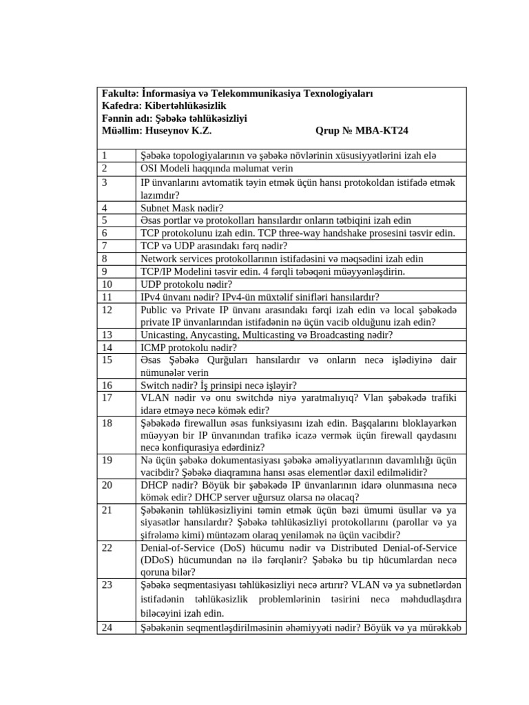 Kollokvium 2024 ŞƏBƏKƏ Təhlükəsizlik - Aze | PDF