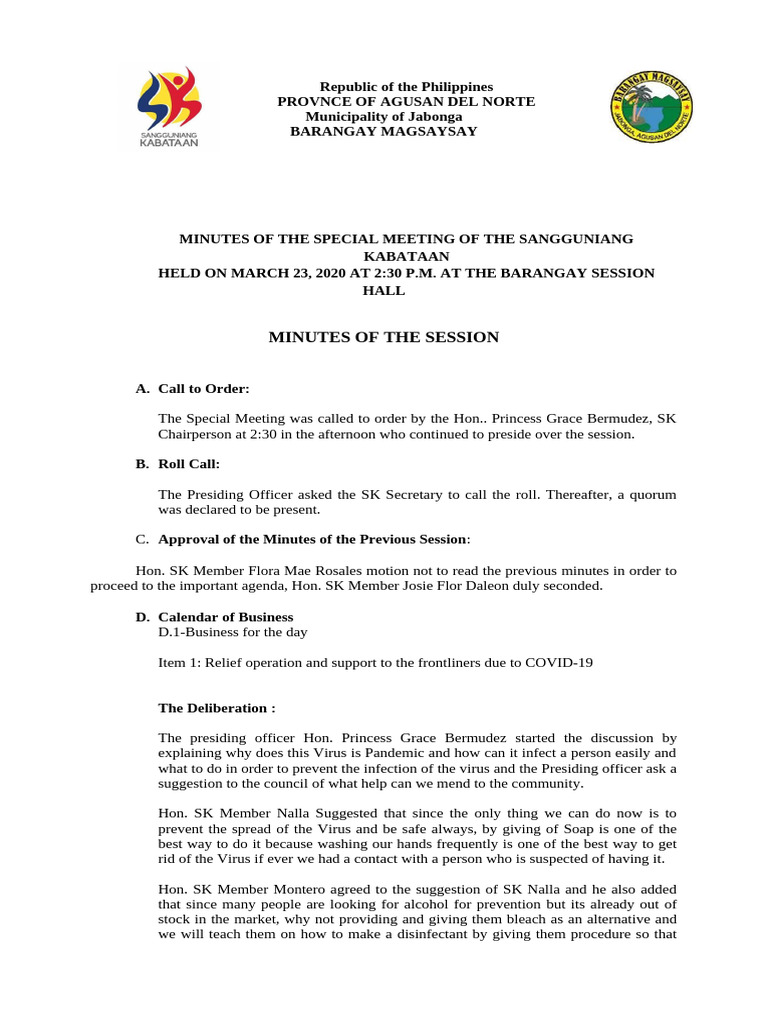 Minutes-Special Meeting | PDF | Pandemic | Epidemiology