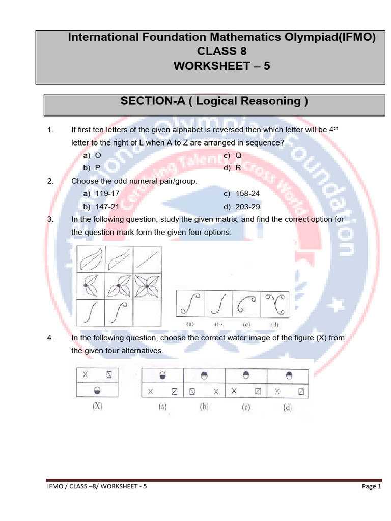 IFMO Class 8 Worksheet 5 | PDF | Mathematics